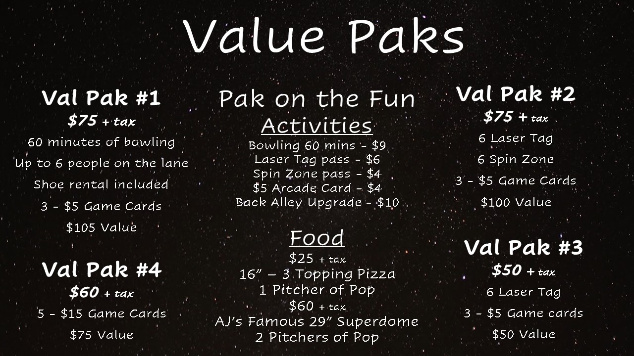 Family Value Packages | The Alley | Hutchinson